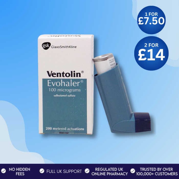 Buy Ventolin Inhalers 2 for £14 or 1 for £7.50 I Fast delivery